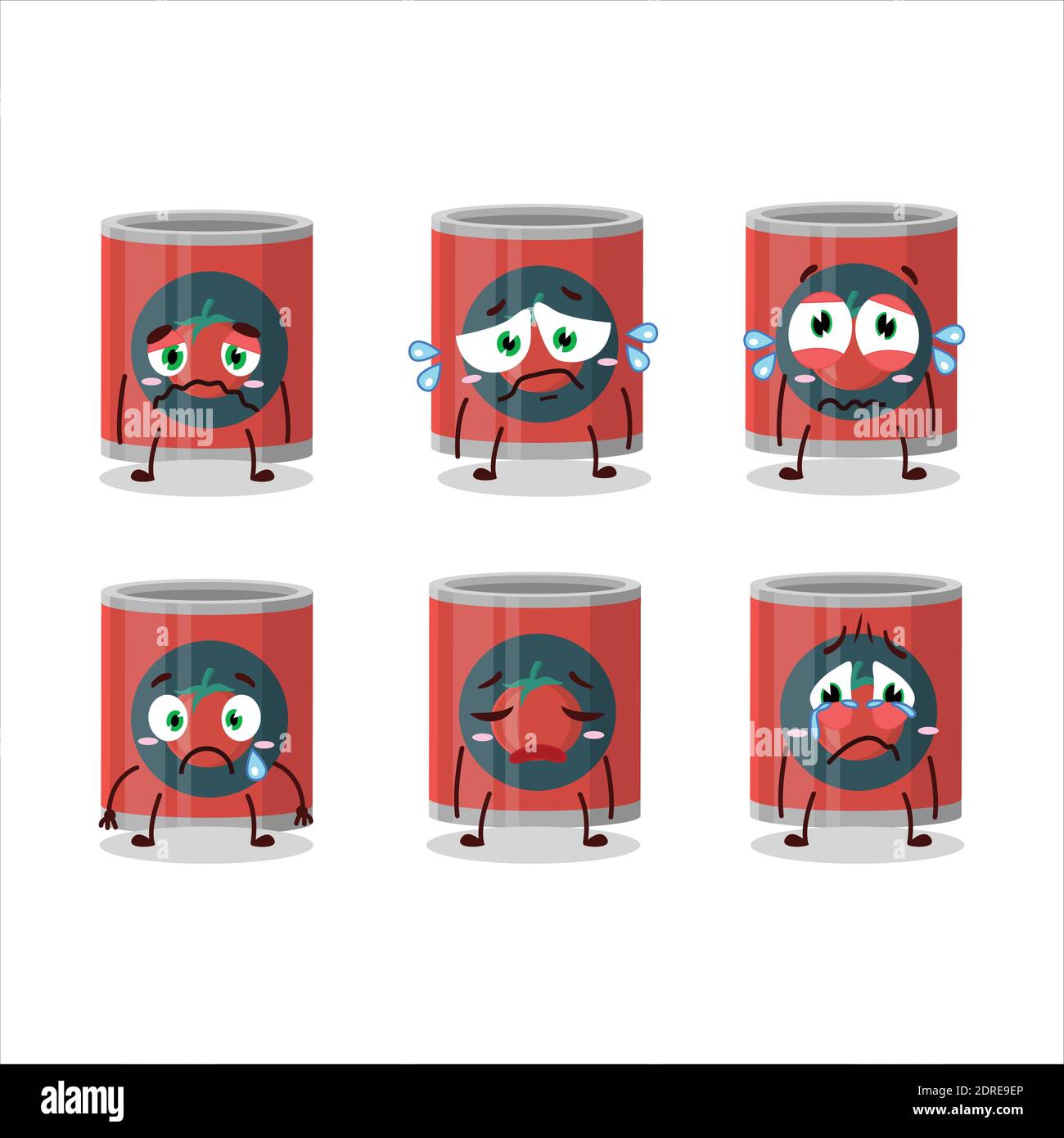 Can of tomato cartoon character with sad expression. Vector ...