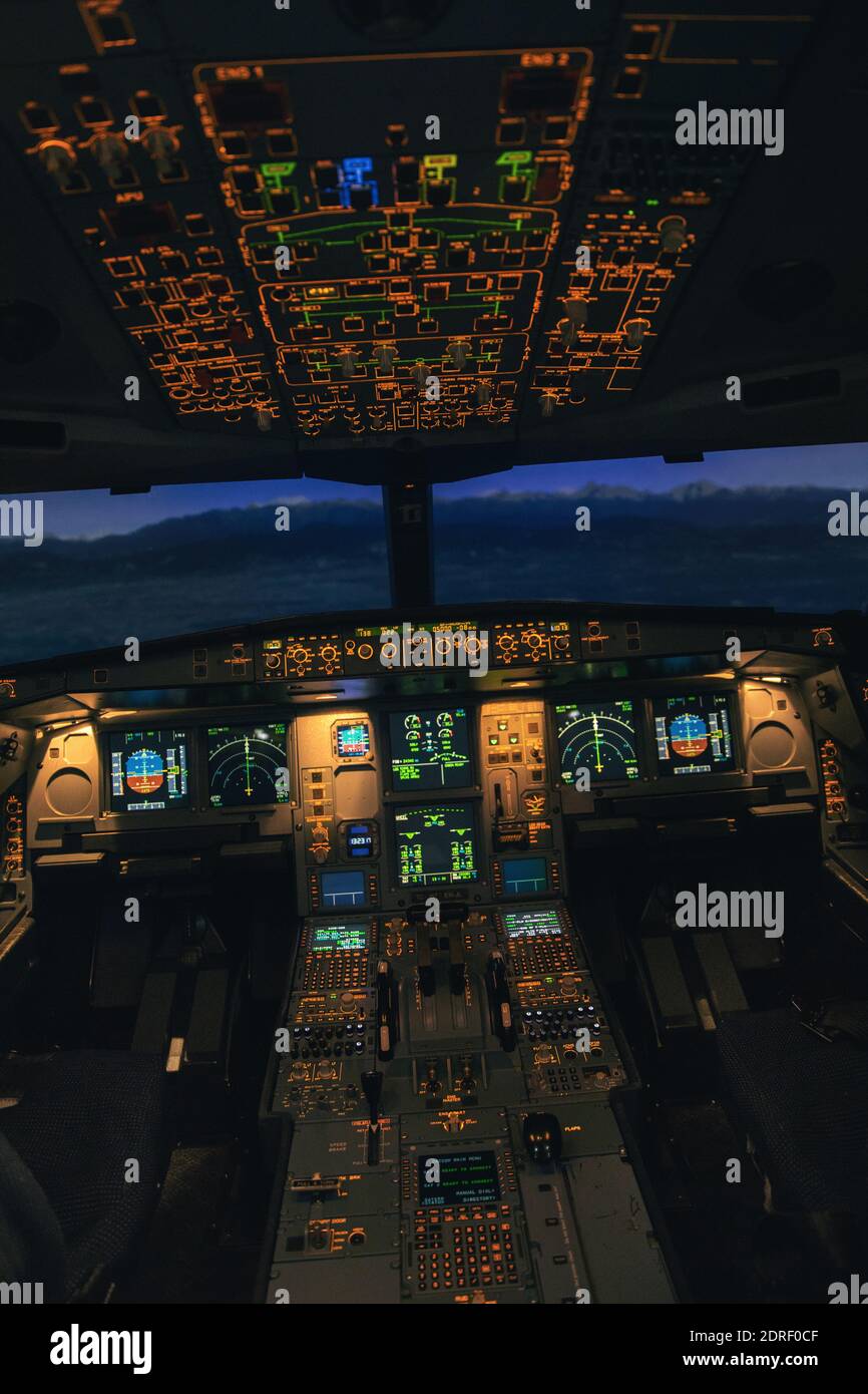 Interior Of Airplane Cockpit Stock Photo - Alamy