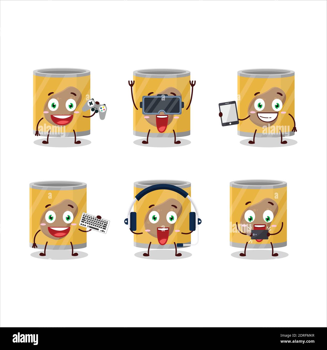 Can of potato cartoon character are playing games with various cute ...