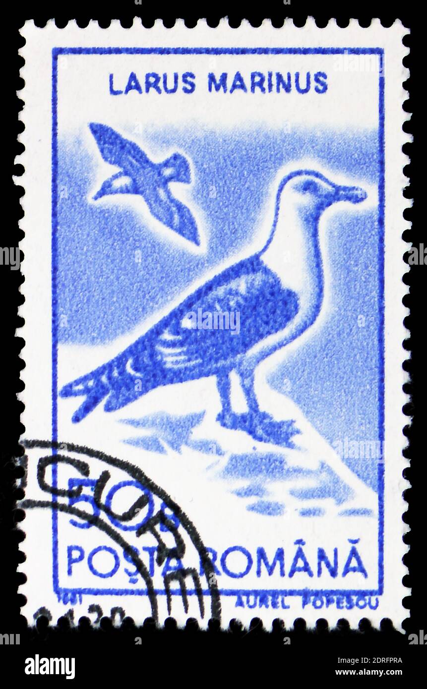 MOSCOW, RUSSIA - FEBRUARY 9, 2019: A stamp printed in Romania shows ...