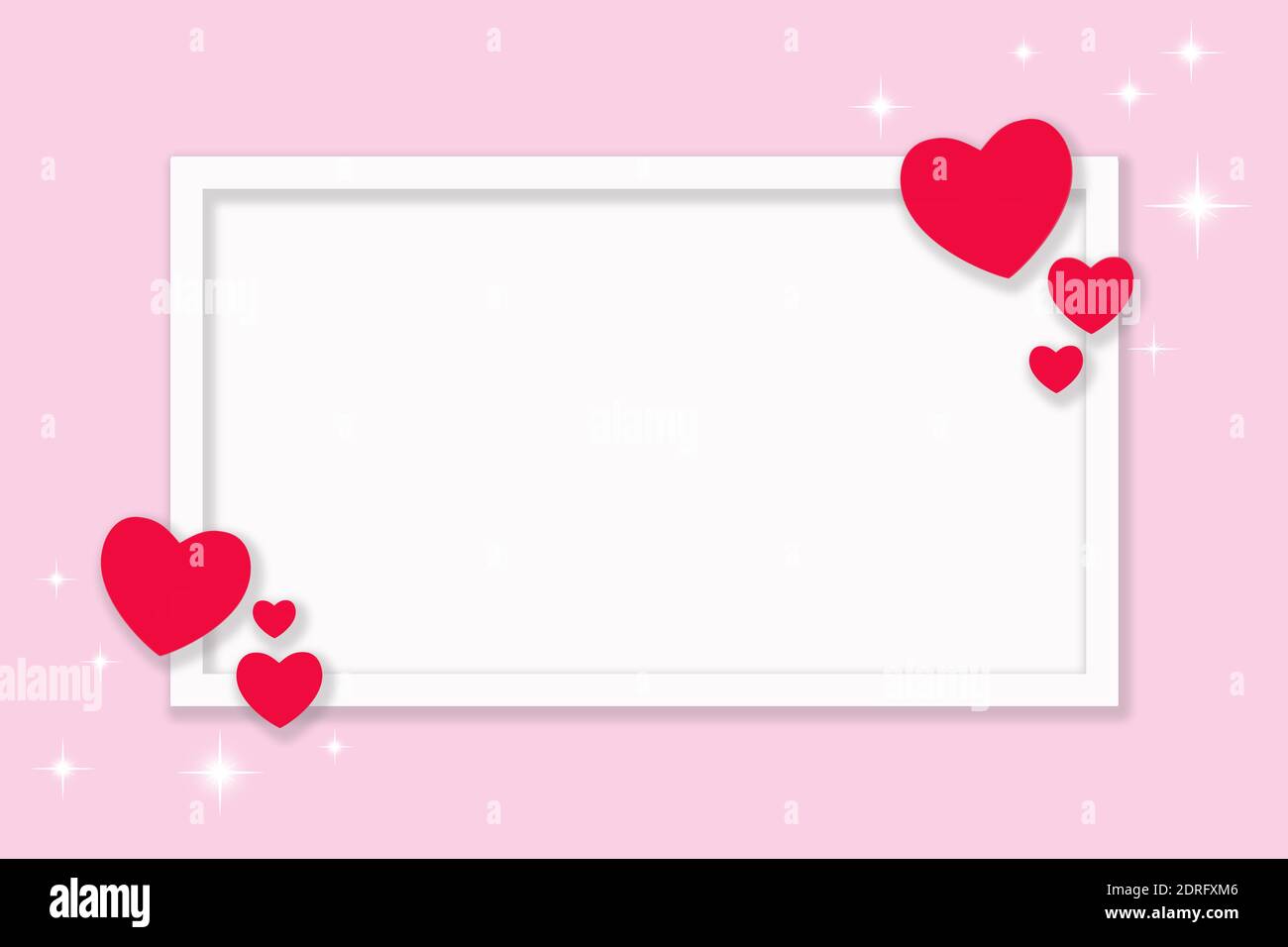 White frame with place for text on a pink background with red hearts ...