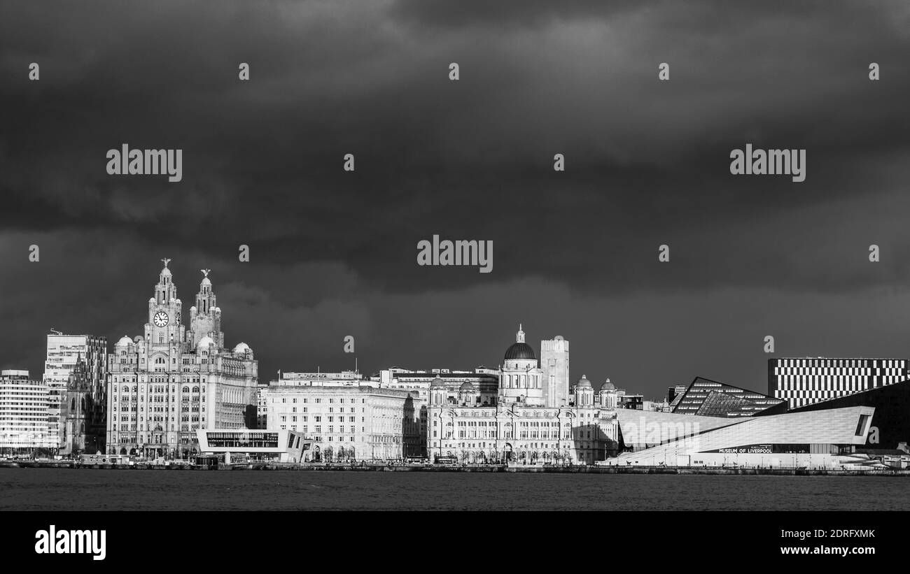 Looking over the River Mersey at the world famous waterfront of ...