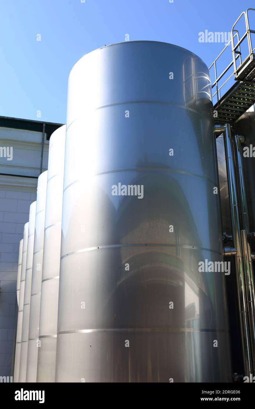 Details of steel cisterns at a winery Stock Photo - Alamy