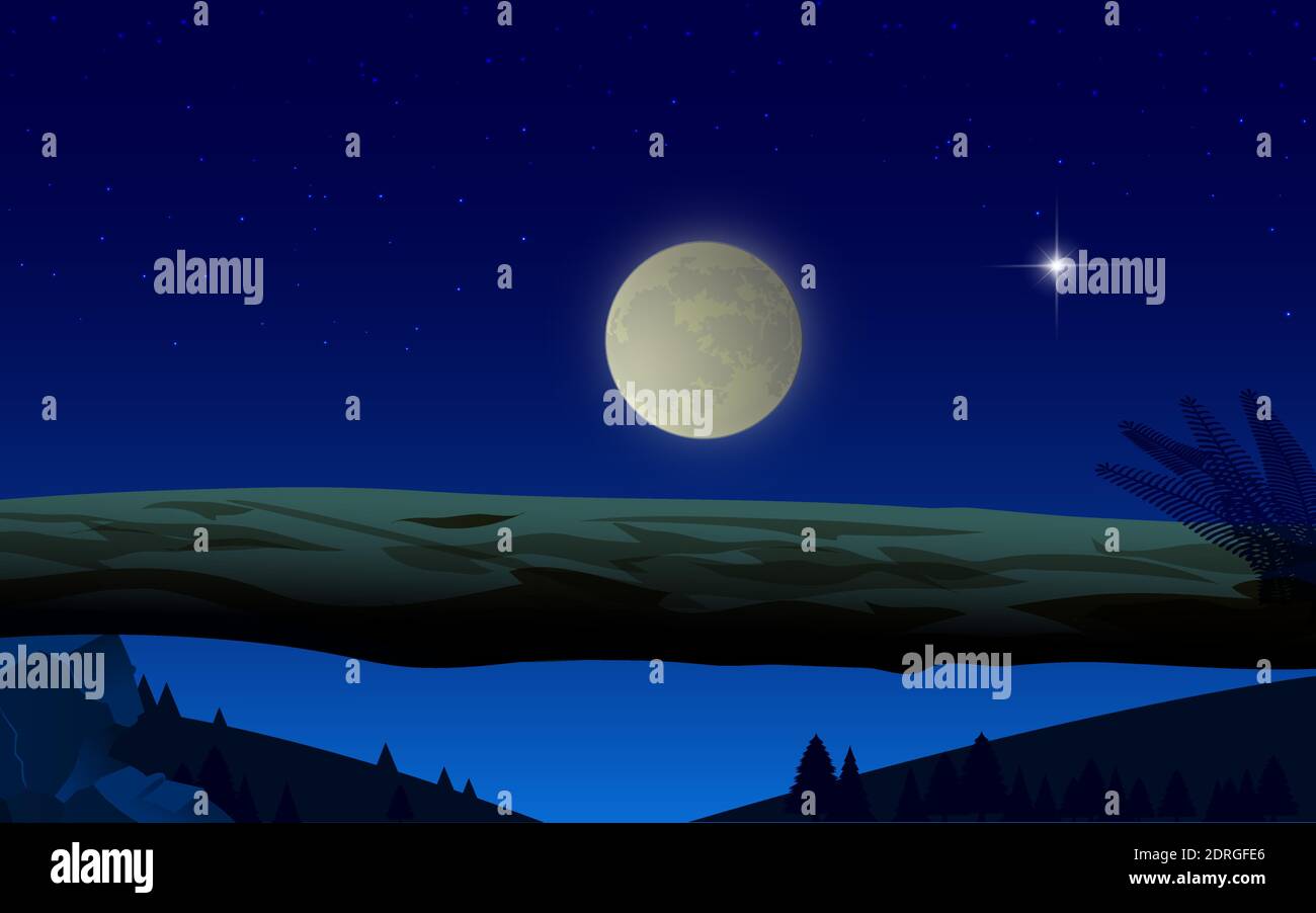 landscape of log on the cliff in full moon night Stock Vector Image ...