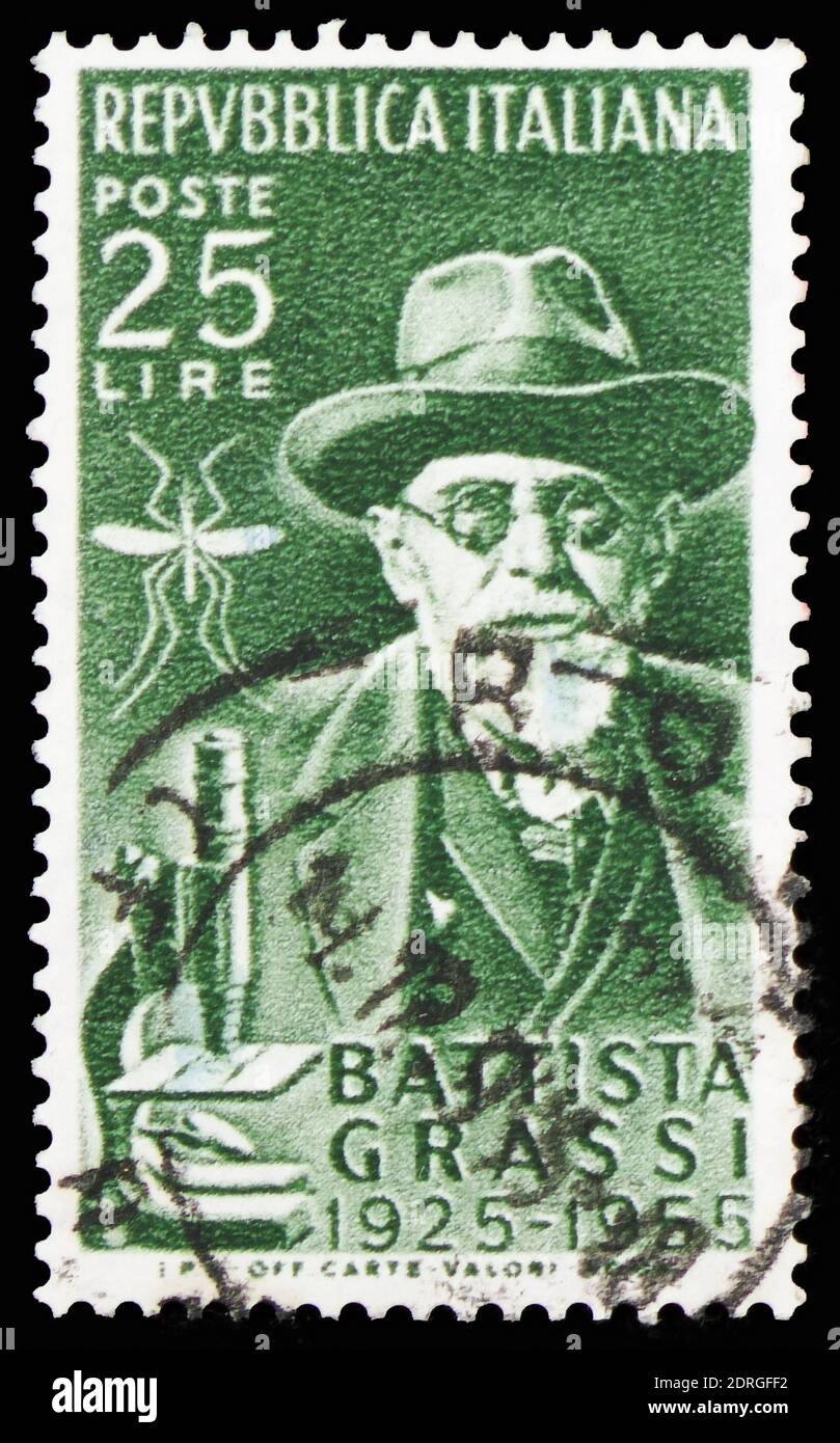 MOSCOW, RUSSIA - FEBRUARY 10, 2019: A stamp printed in Italy shows ...