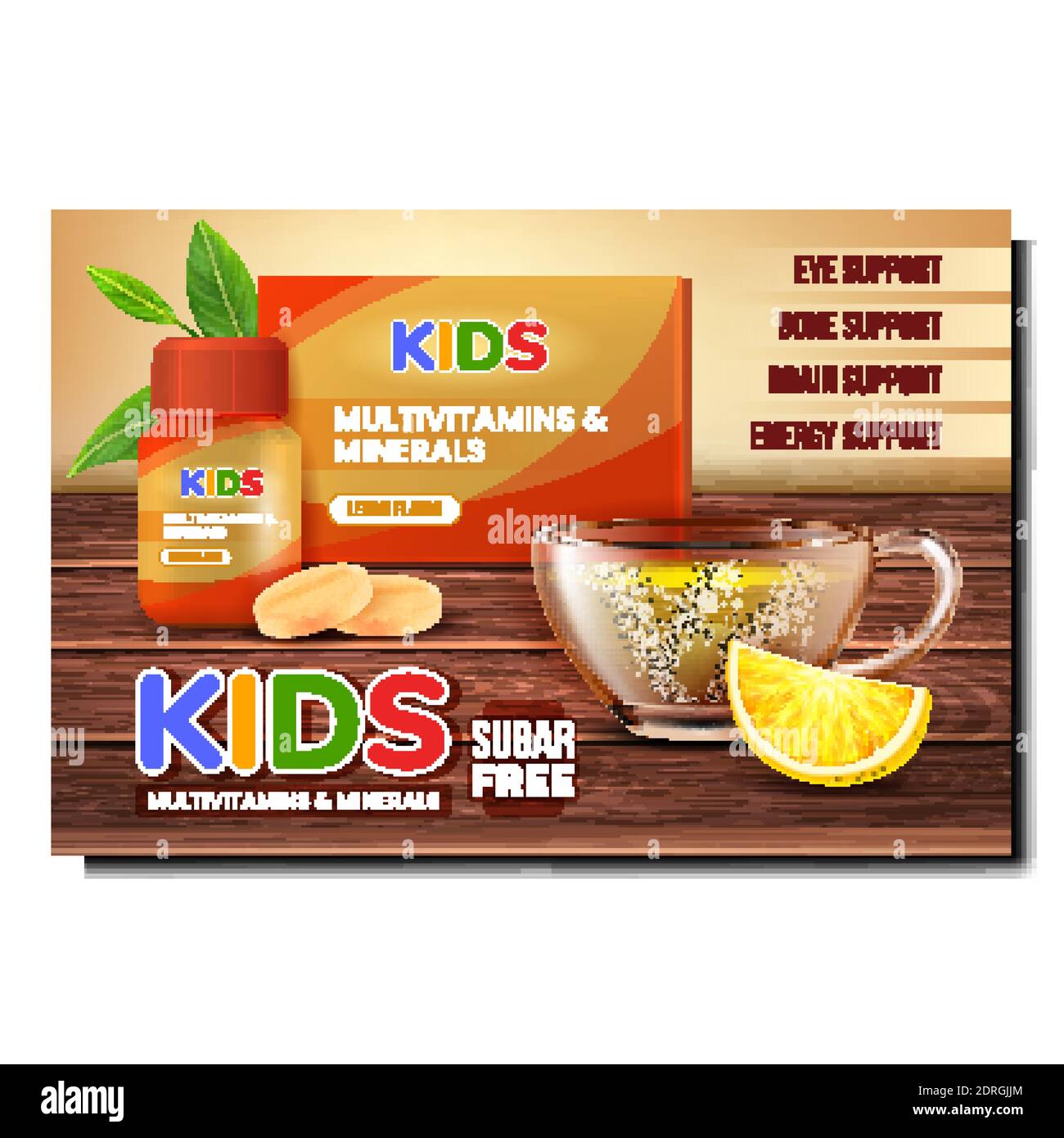 Kids Vitamins Creative Promotional Poster Vector Stock Vector Image ...