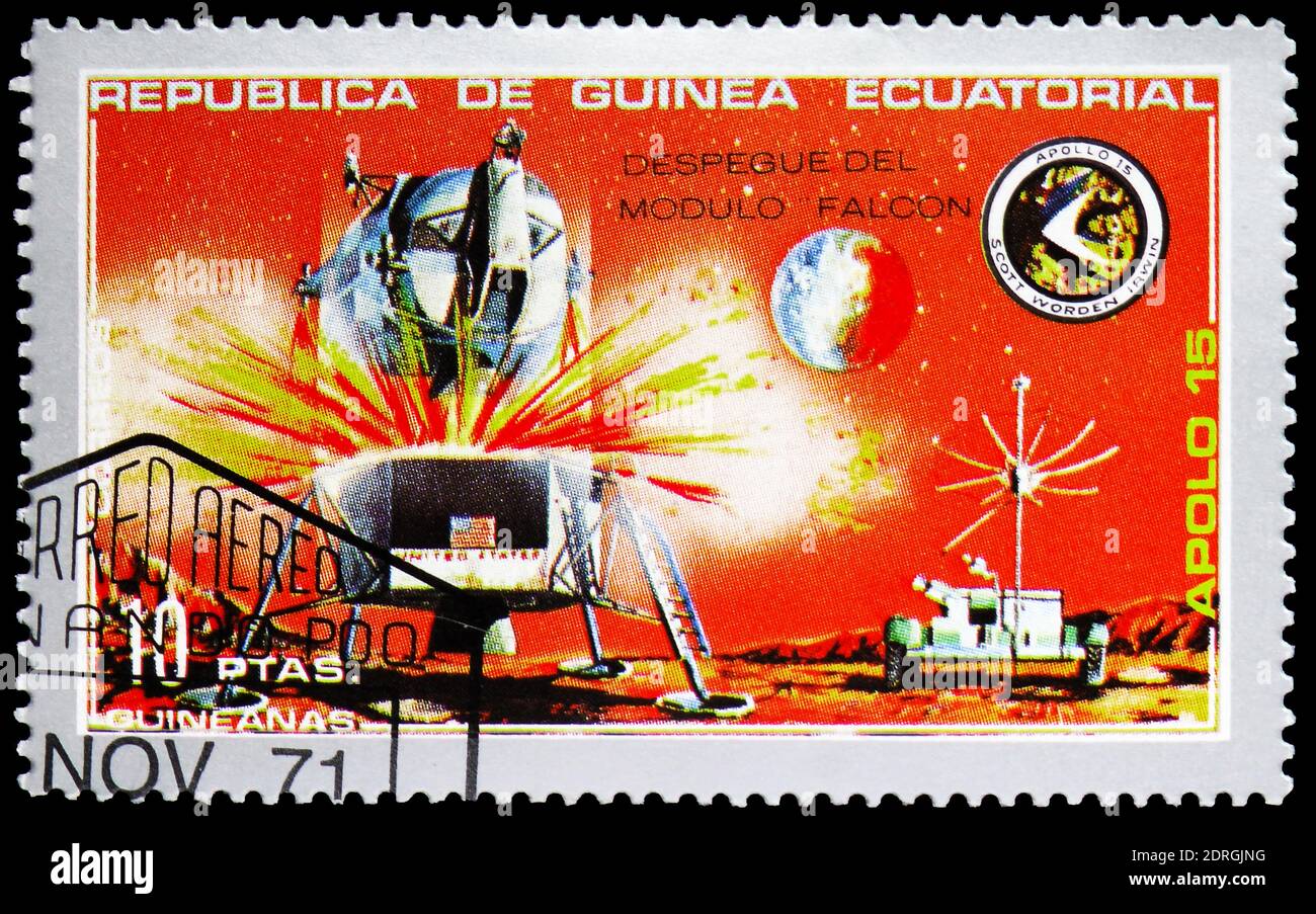 MOSCOW, RUSSIA - FEBRUARY 10, 2019: A stamp printed in Equatorial ...