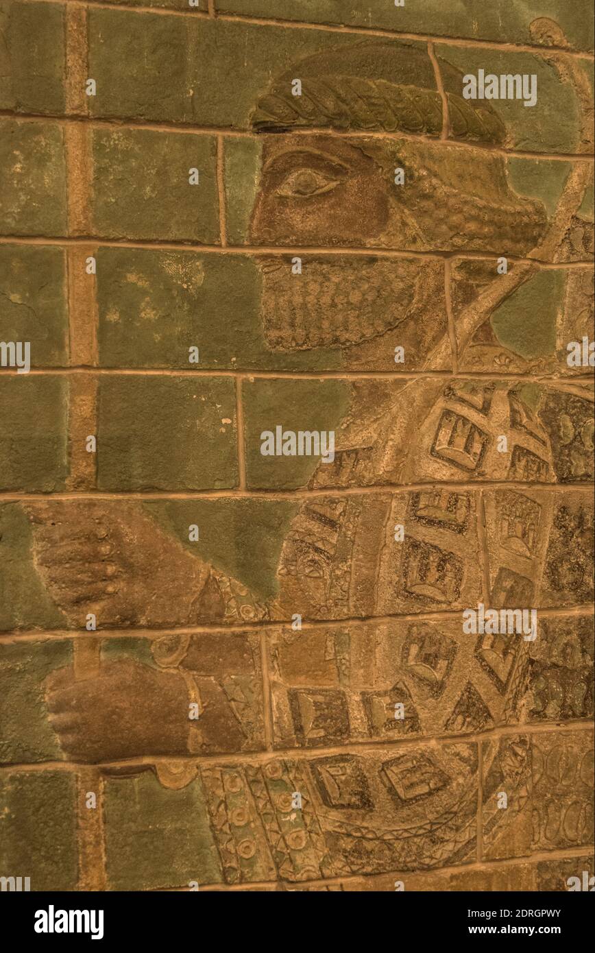 National Museum of Iran, Tehran, Iran. Carved and painted brick wall ...