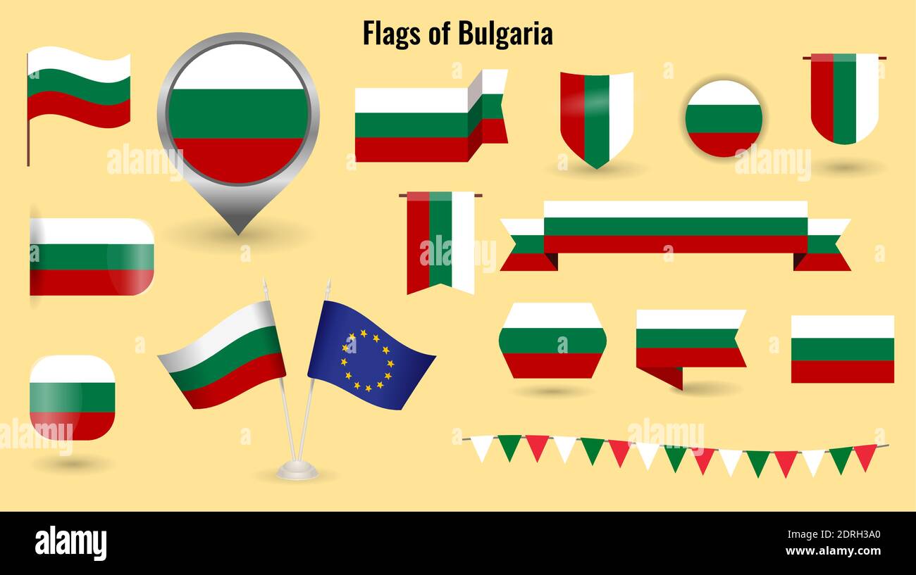 The Flag of Bulgaria. Big set of icons and symbols. Square and round ...