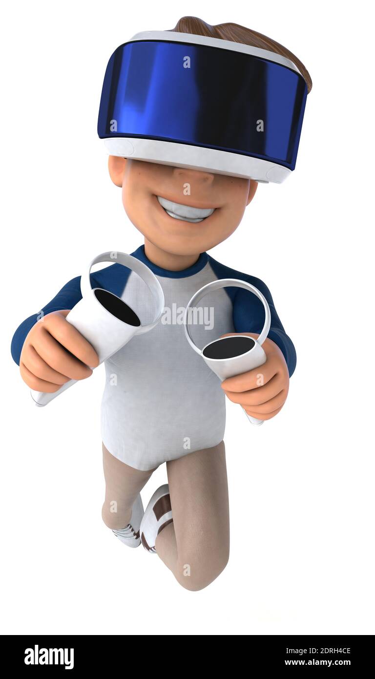 Fun 3D illustration of a cartoon kid with a VR helmet Stock Photo - Alamy