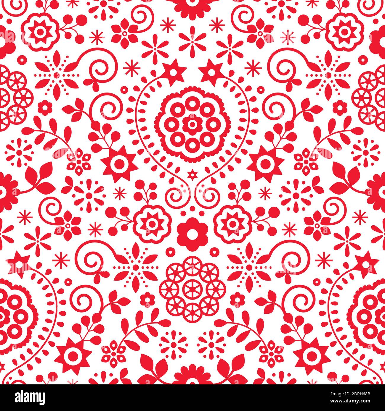 Polish folk art retro vector seamless pattern with flowers inspired by ...