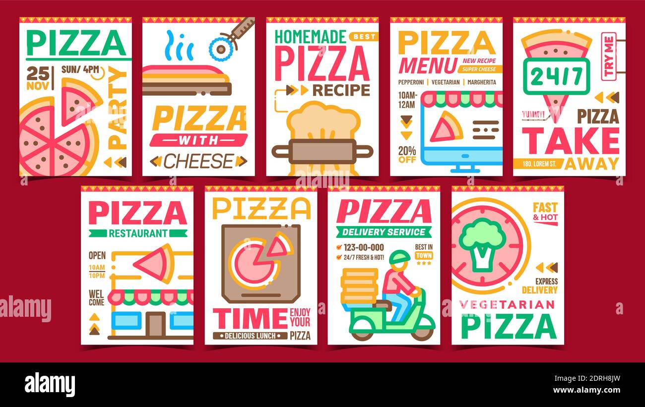 Pizza Meal Creative Promotion Posters Set Vector Stock Vector Image ...