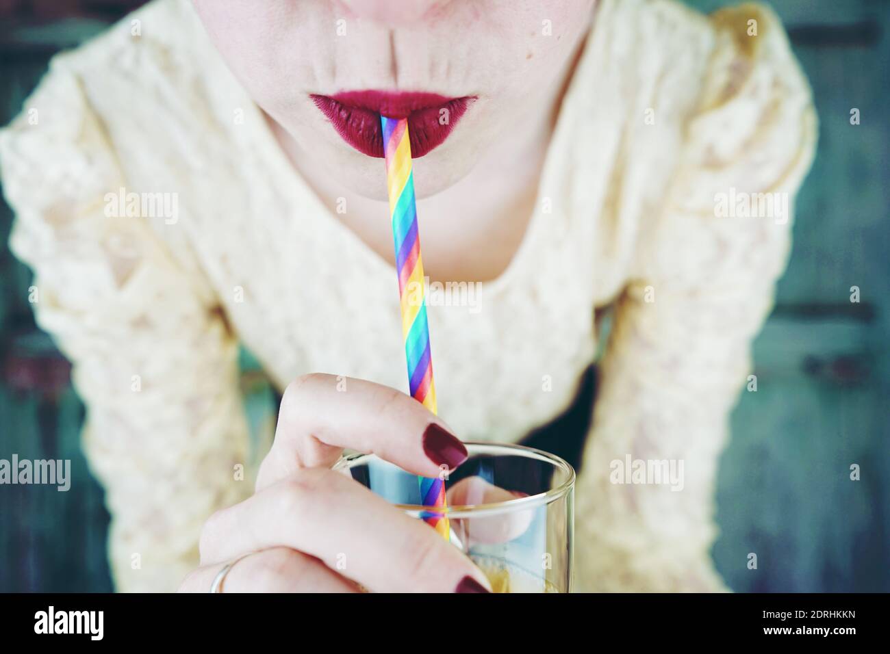 Close up mouth drinking straw hi-res stock photography and images - Alamy
