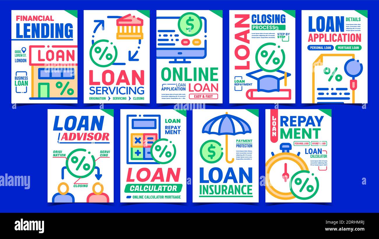 Loan Finance Creative Promotion Posters Set Vector Stock Vector Image ...