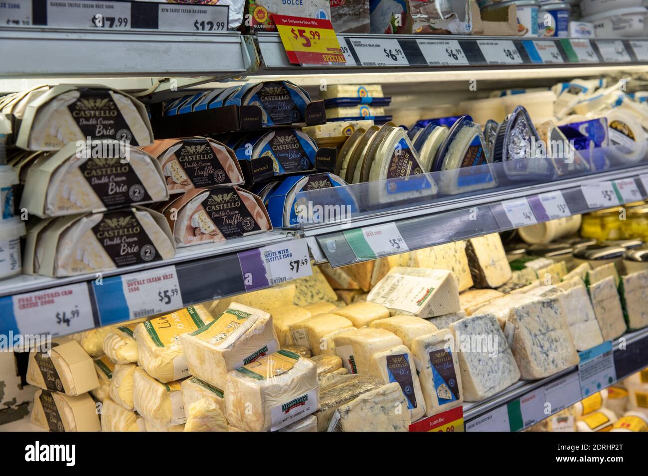Castello blue and white brie cheeses in an australian supermarket in ...