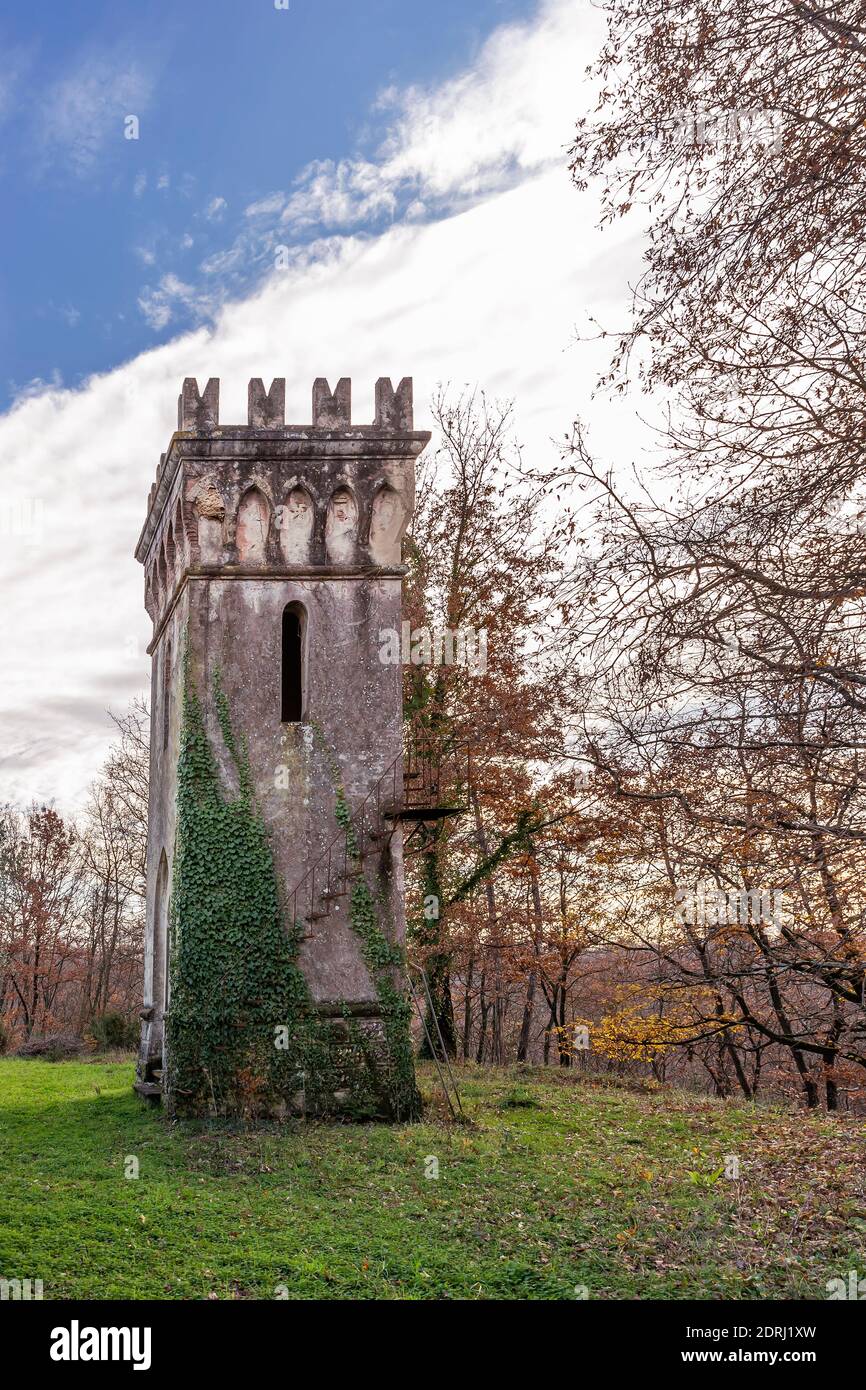 An ancient watchtower in the vicinity of the Tuscan town of Bientina ...