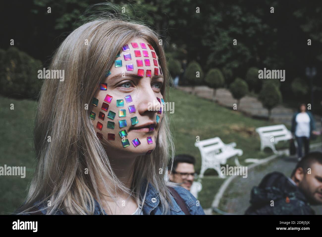 Woman with stickers on her face hi-res stock photography and images - Alamy