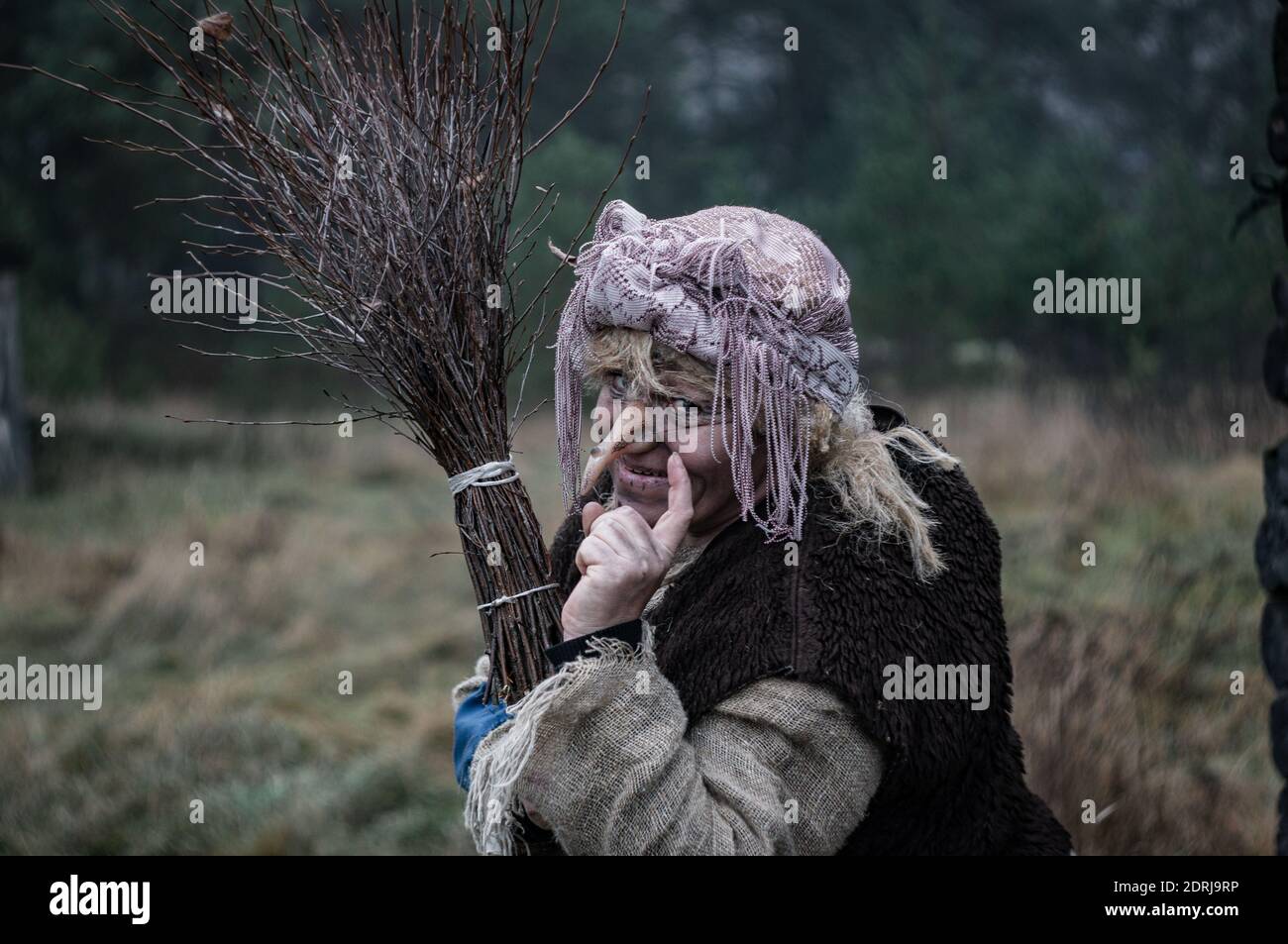 baba yaga portrait, a witch with a broom Stock Photo - Alamy