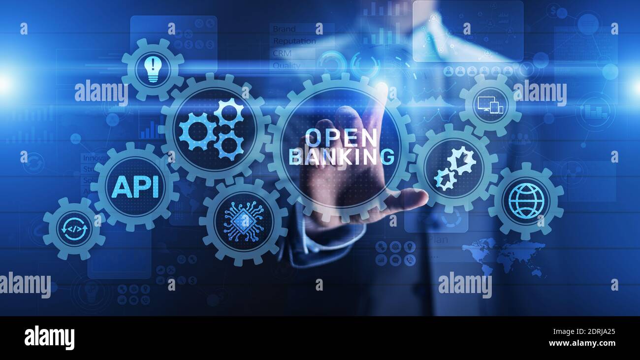 Open banking financial technology fintech concept on virtual screen ...