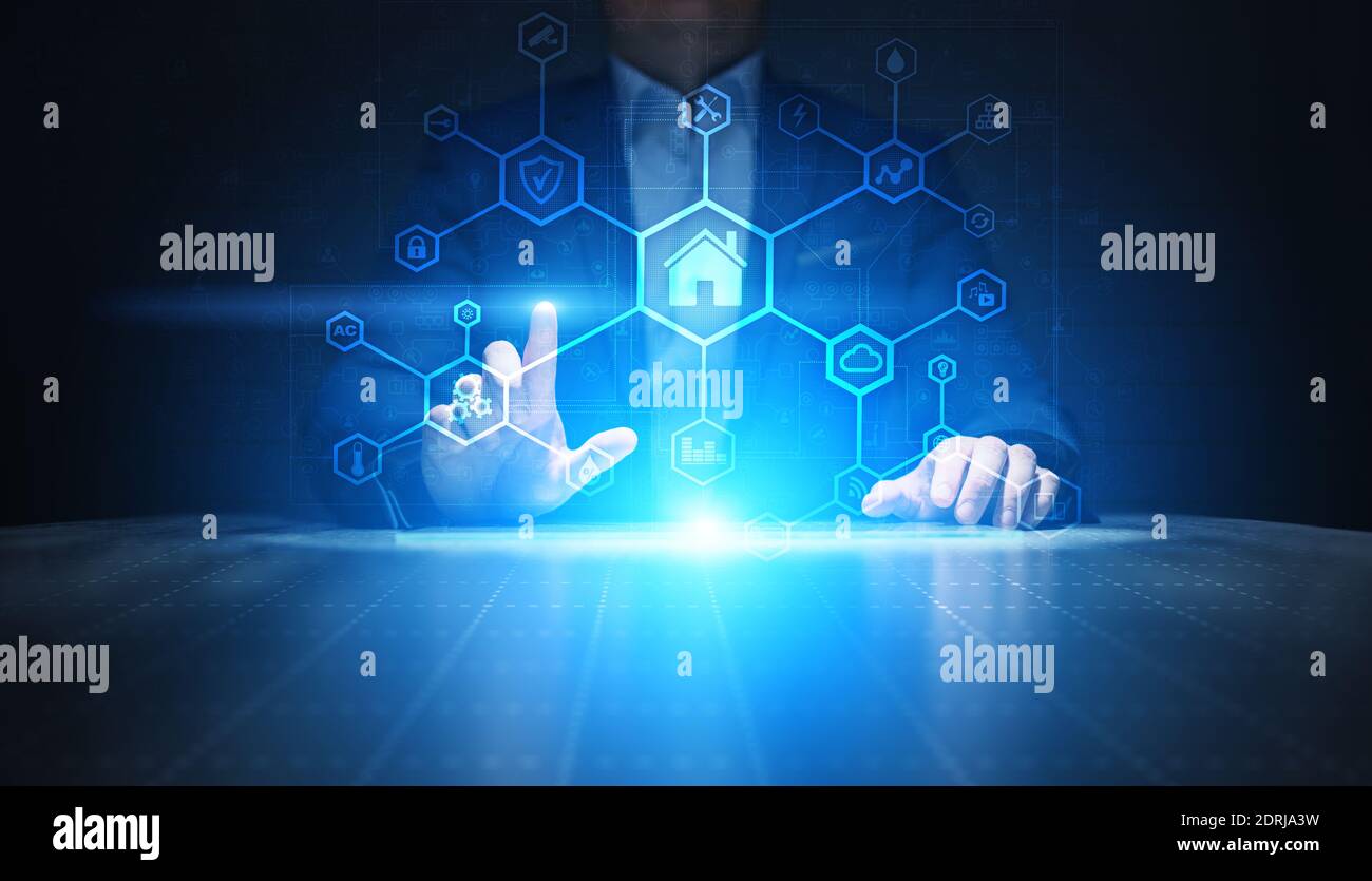 Smart home control panel on virtual screen. IOT and Automation ...