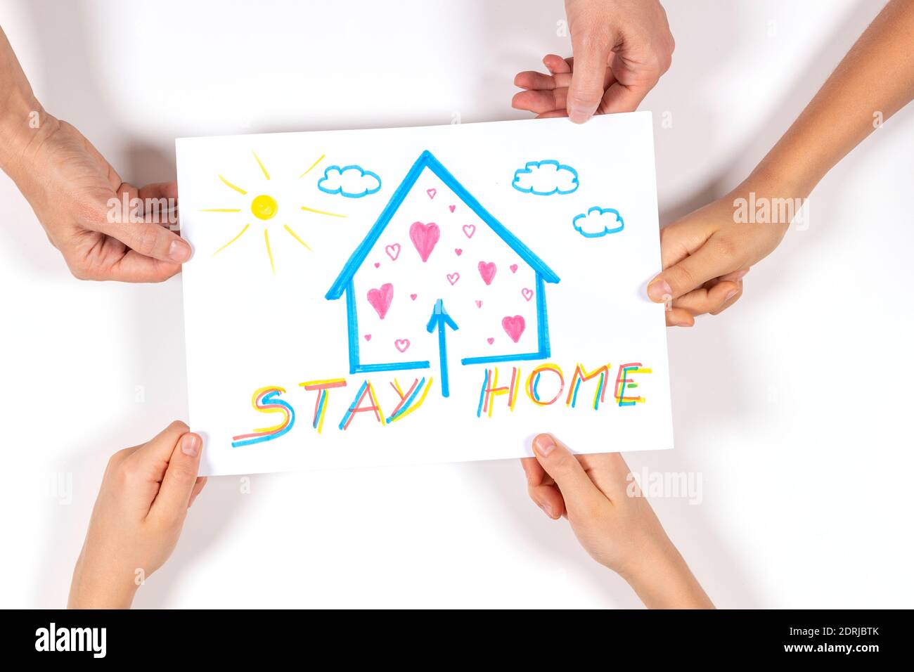 Stay at home. Coronavirus pandemic self quarantine. Family hands ...