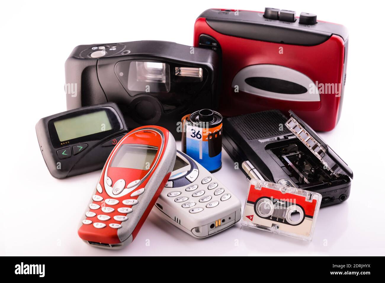 old obsolete items collected in a group on white background Stock Photo ...