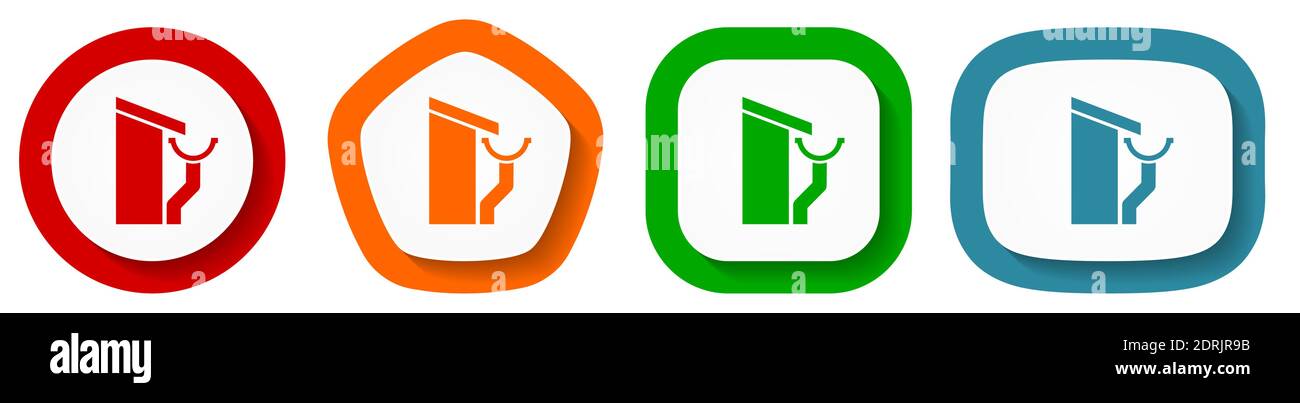 Roof and gutter, guttering home vector icon set, flat design buttons on ...