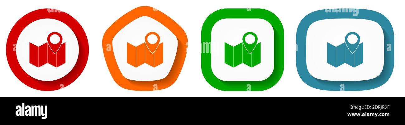 Marker, map, location and travel vector icon set, flat design buttons ...