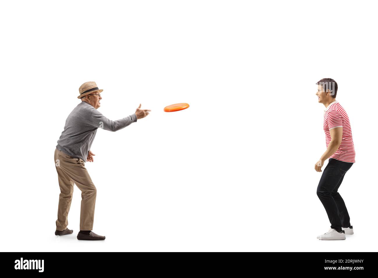 Full length shot of an elderly man throwing a plastic disk with a ...