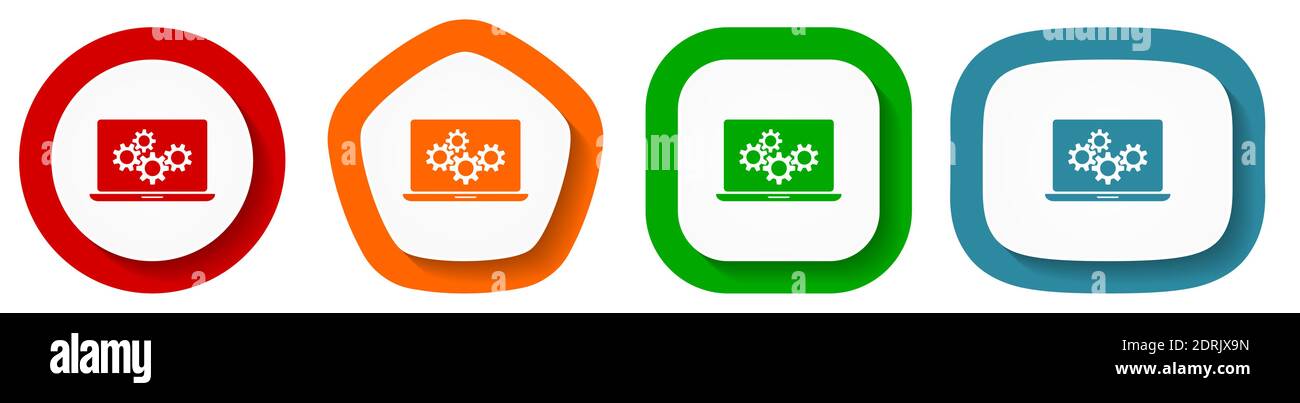 Laptop, notebook, computer vector icon set, flat design buttons on ...