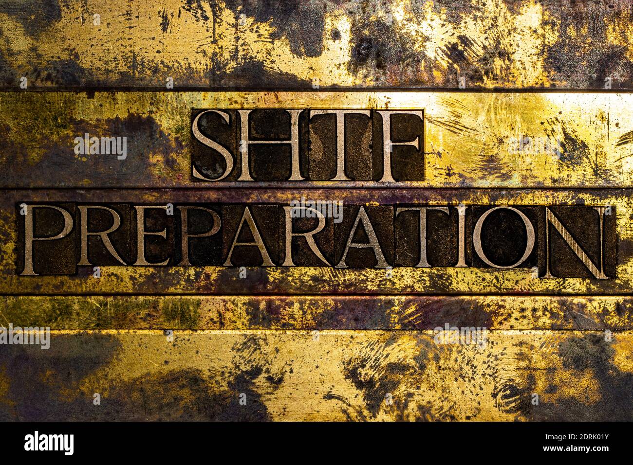 SHTF Preparation text on vintage textured grunge copper and gold ...