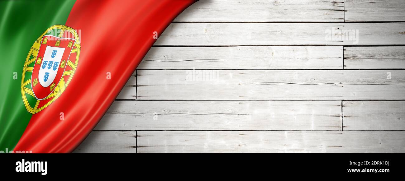 Portugal flag on old white wall. Horizontal panoramic banner Stock ...