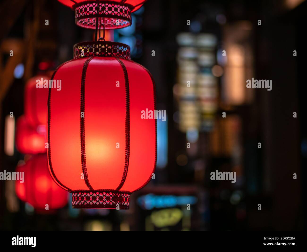 Light up traditional red Japanese rice paper balloons at a festival in ...