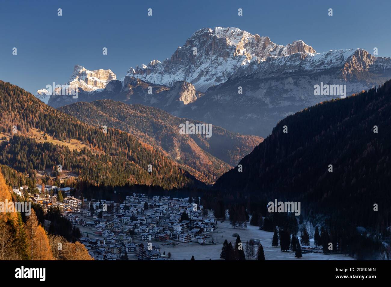 A landscape of falcade with Monte Civetta in Belluno, Dolomiti, Italy ...