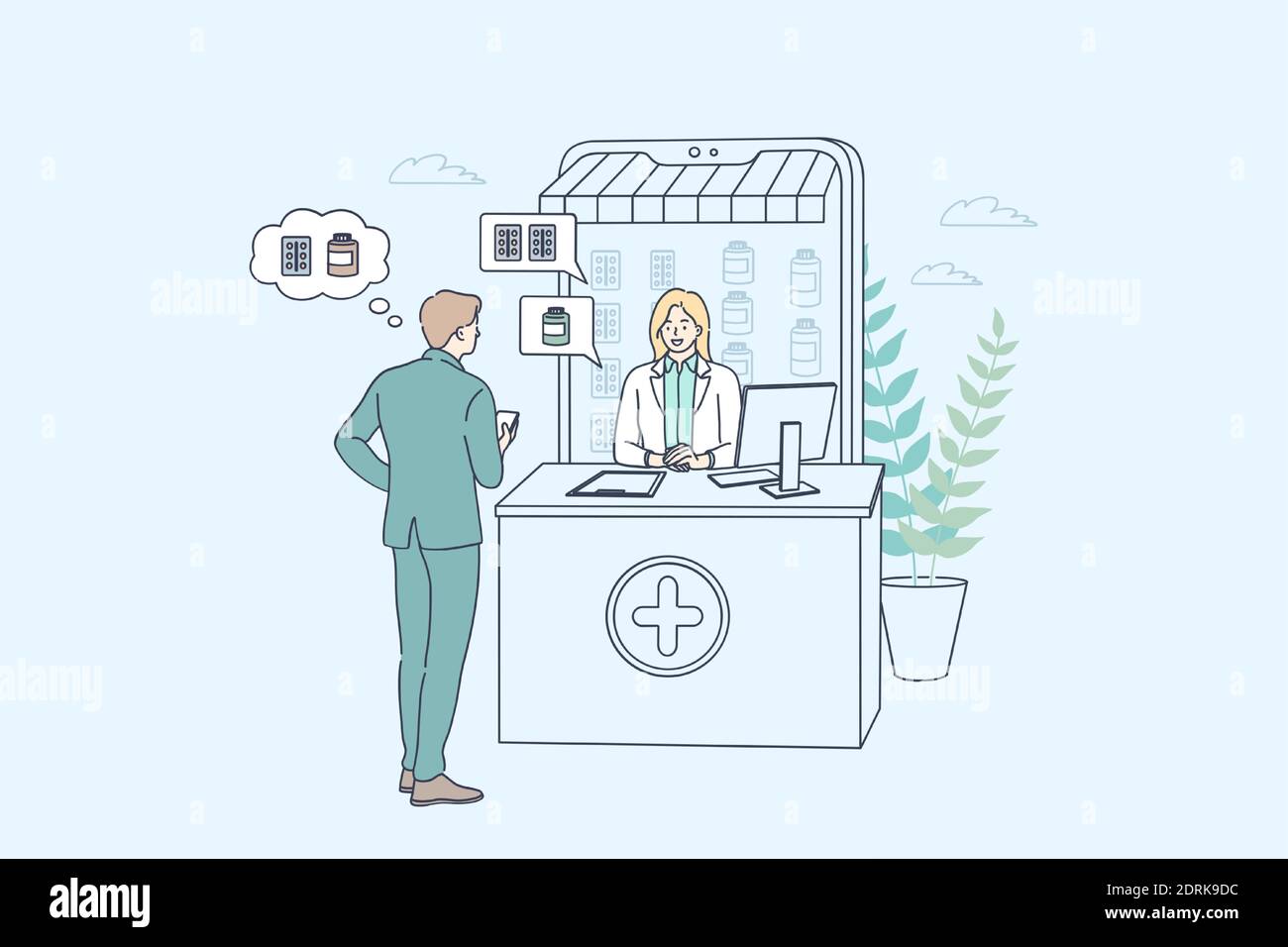 Pharmacist talking customer Stock Vector Images - Alamy