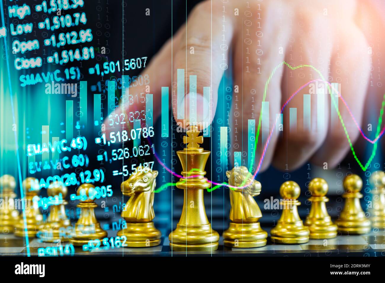 Chess game on chess board behind business man background. Business ...