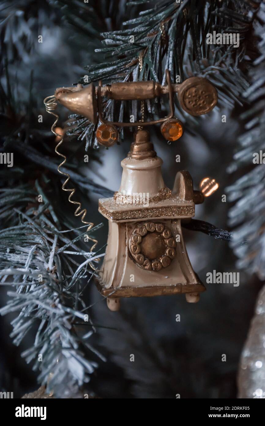 festive retro decoration telephone on christmas background Stock Photo ...