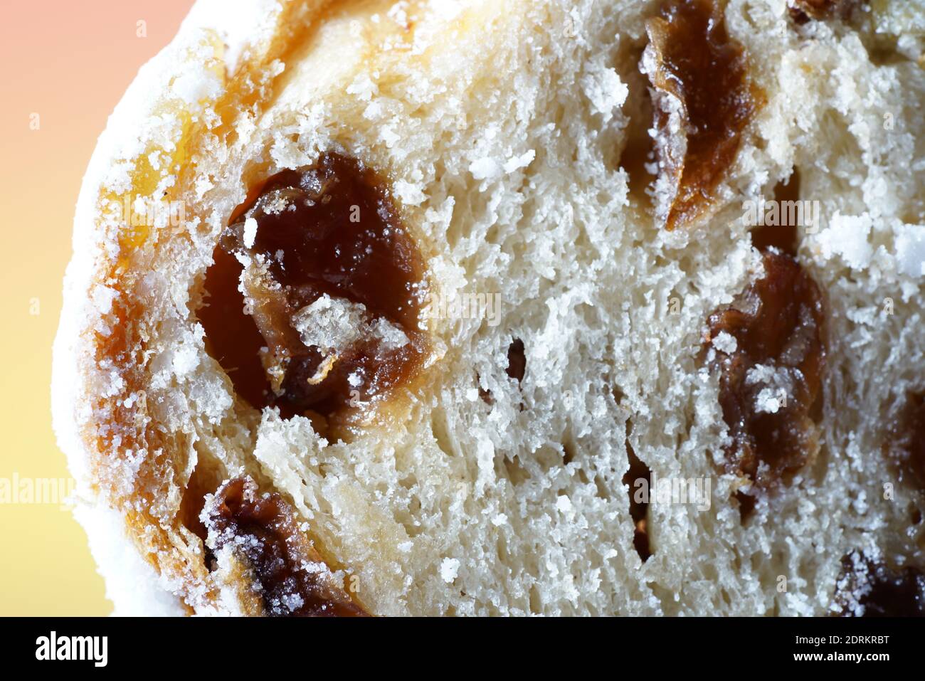 Jan 01, 1970: A top view closeup of a Christmas stollen with grapes and ...