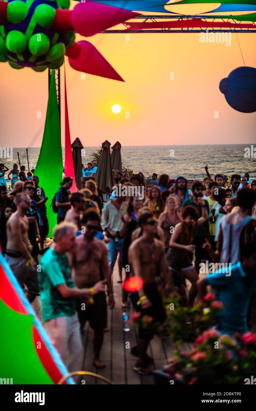 ANJUNA GOA, INDIA - Dec 11, 2014: The vibrant streets, people and ...