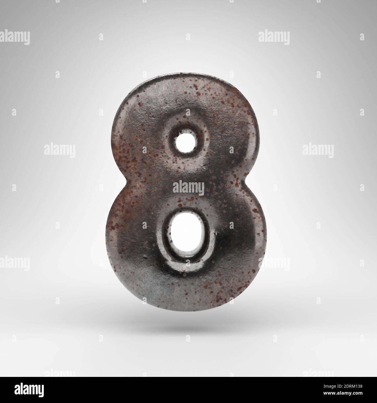 Number 8 on white background. Rusty metal 3D rendered number with ...