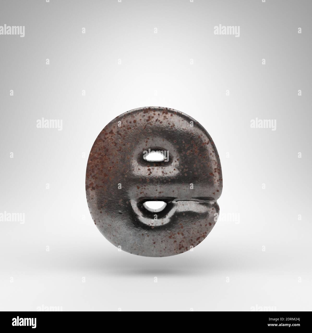 Letter E lowercase on white background. Rusty metal 3D rendered font ...