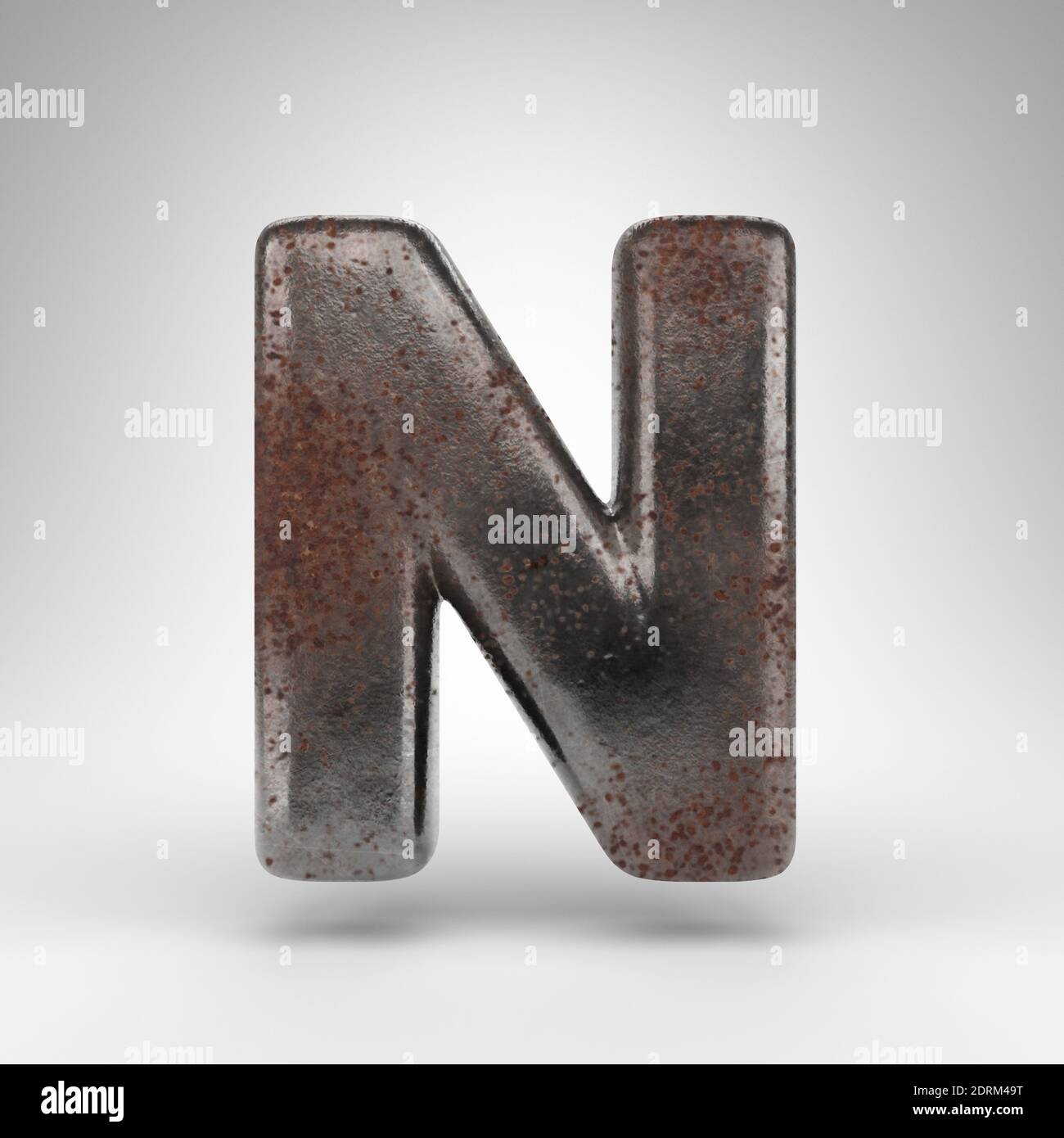 Letter N uppercase on white background. Rusty metal 3D rendered font ...