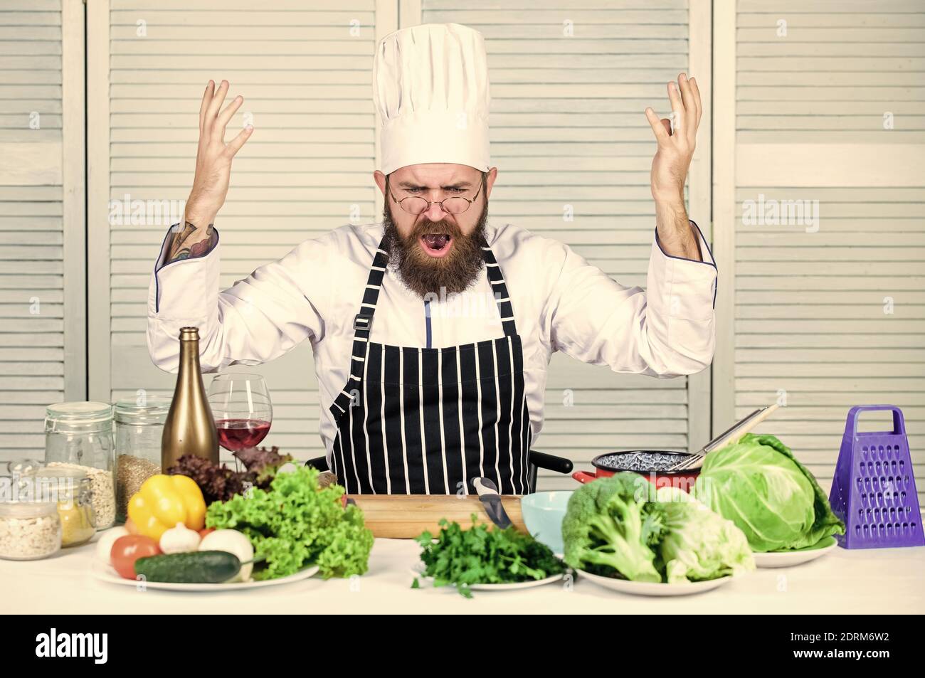 Guy in professional uniform ready cook. Master chef concept. Culinary ...