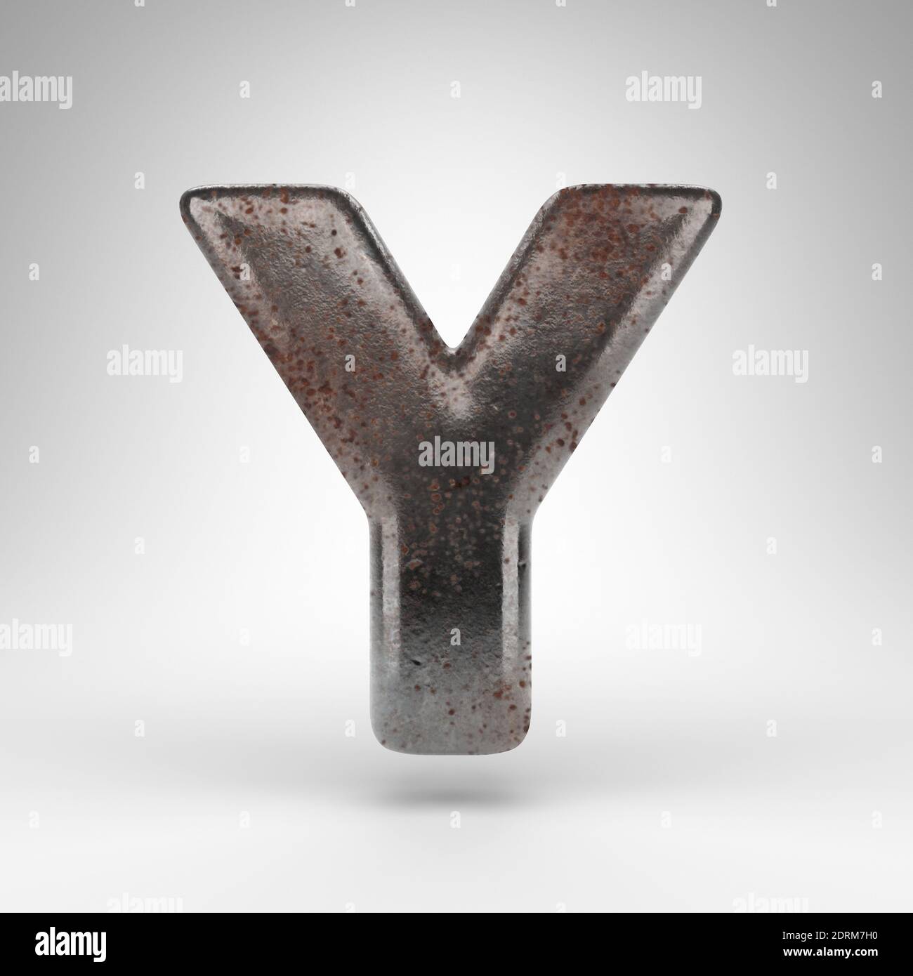Letter Y uppercase on white background. Rusty metal 3D rendered font ...