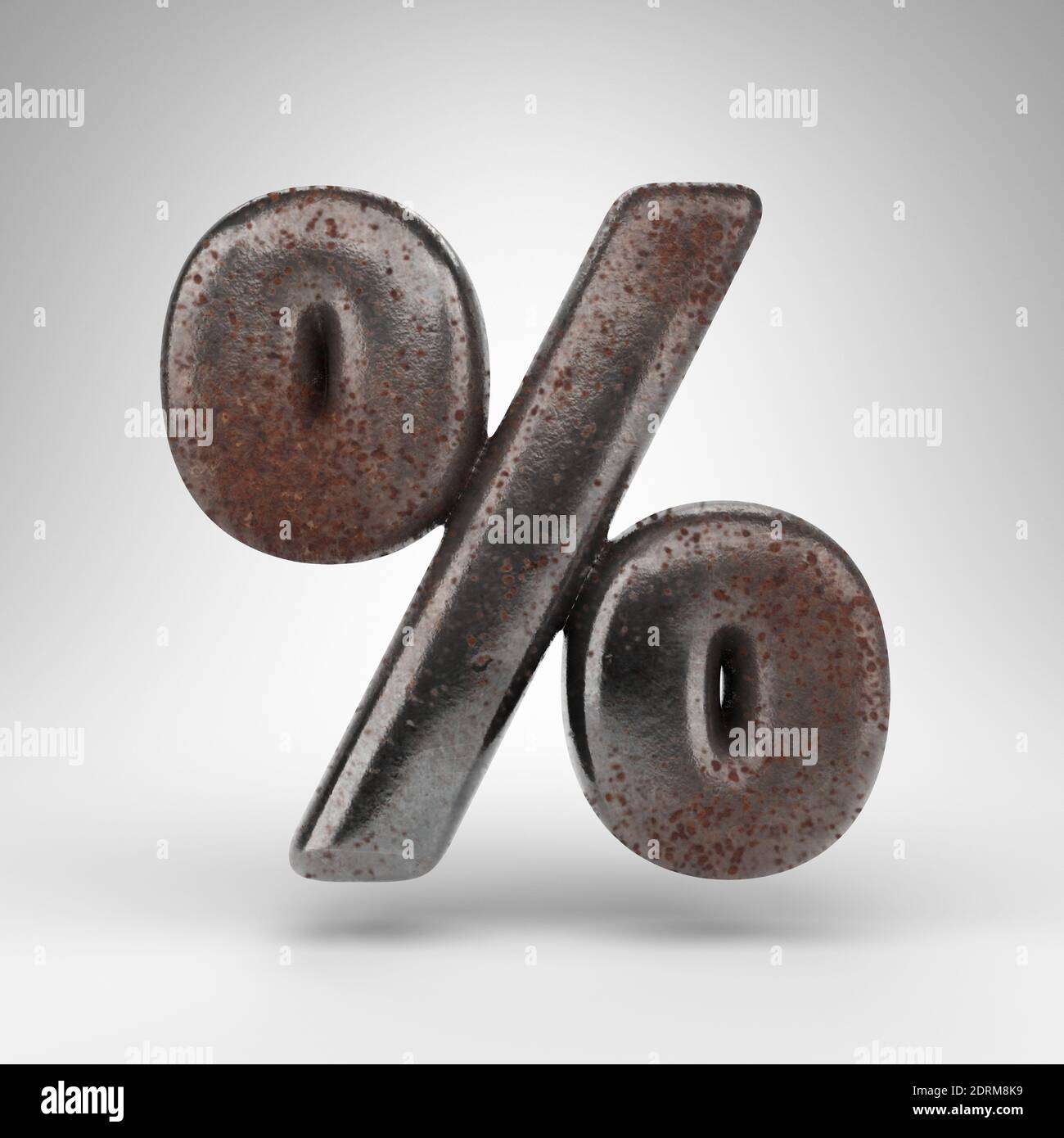 Percent symbol on white background. Rusty metal 3D rendered sign with ...