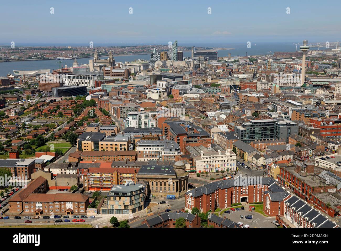 Liverpool city centre viewed from Anglican Cathedral Tower Stock Photo ...