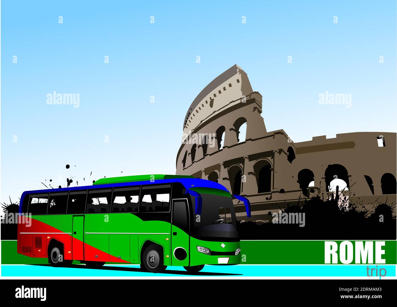 Rome bus trip and colosseum. Vector illustration Stock Vector Image ...