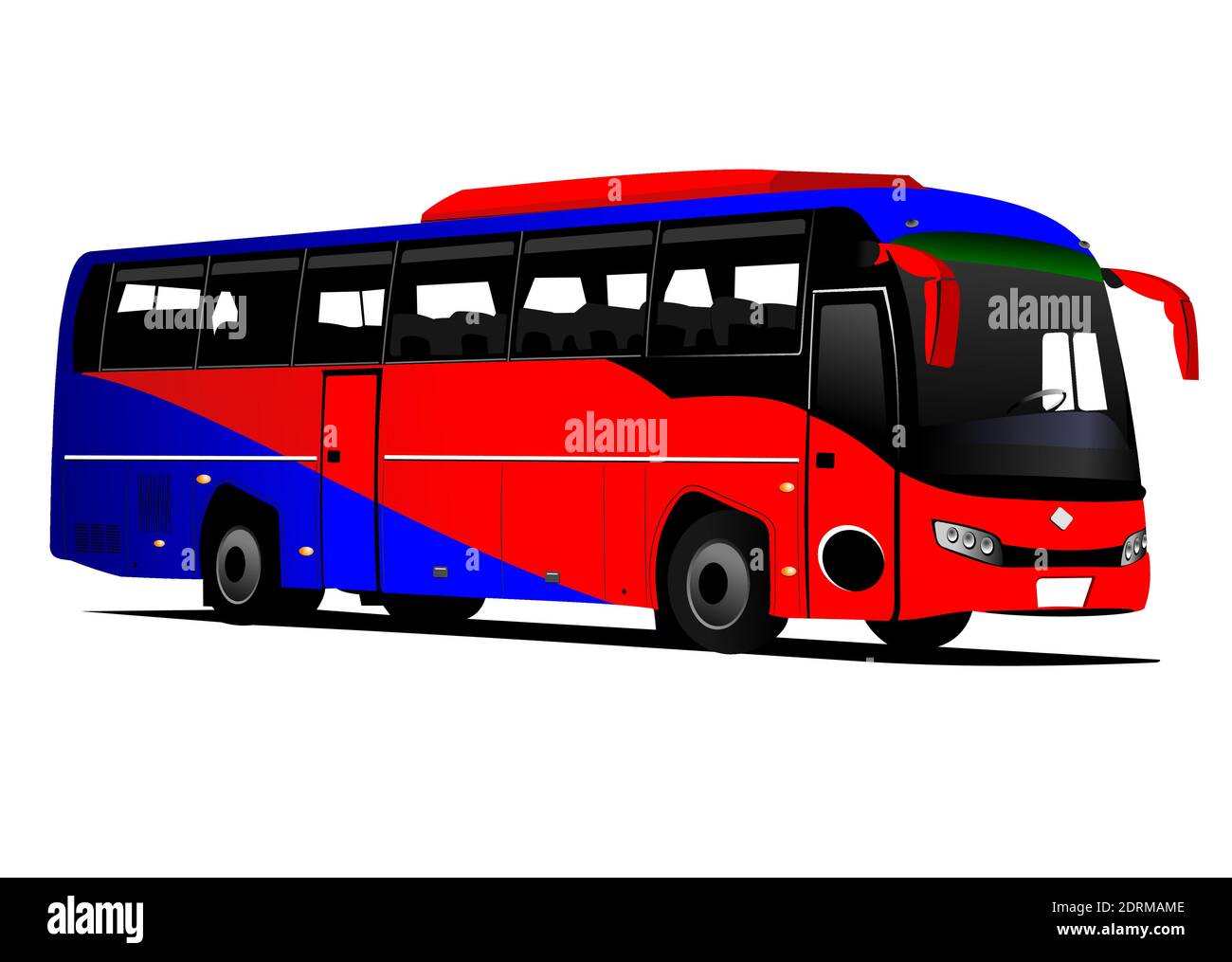 Blue-red tourist or City bus on the road. Coach. Vector illustration ...