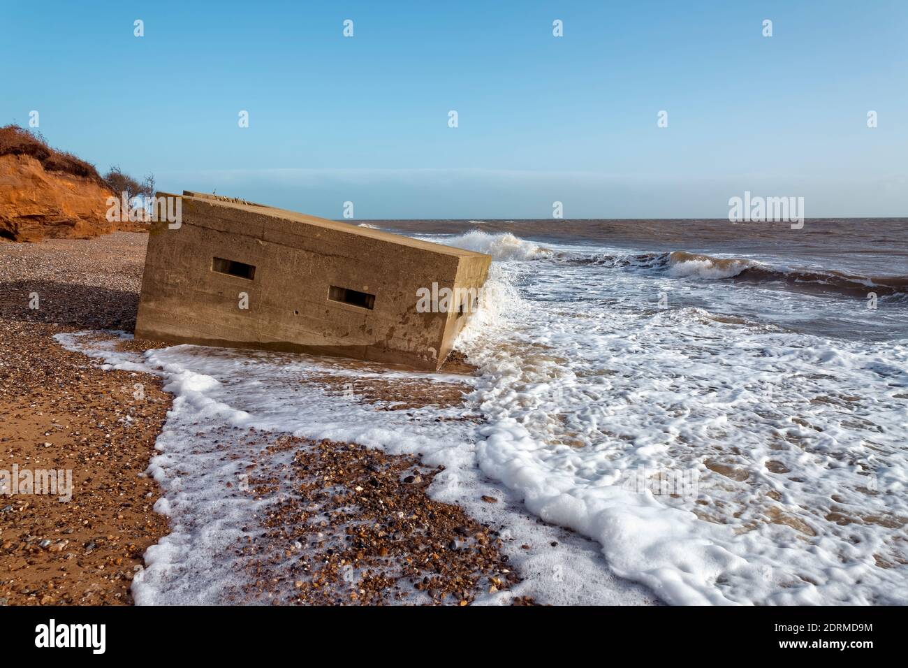 WW2 Pill box washed in the sea due to coastal erosion on the Suffolk ...