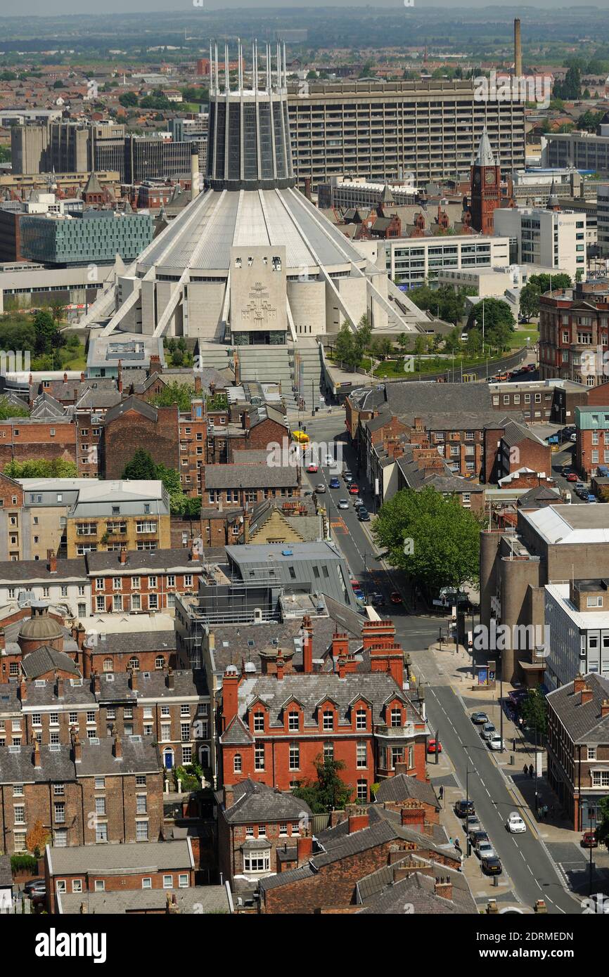 Liverpool city centre viewed from Anglican Cathedral Tower Stock Photo ...